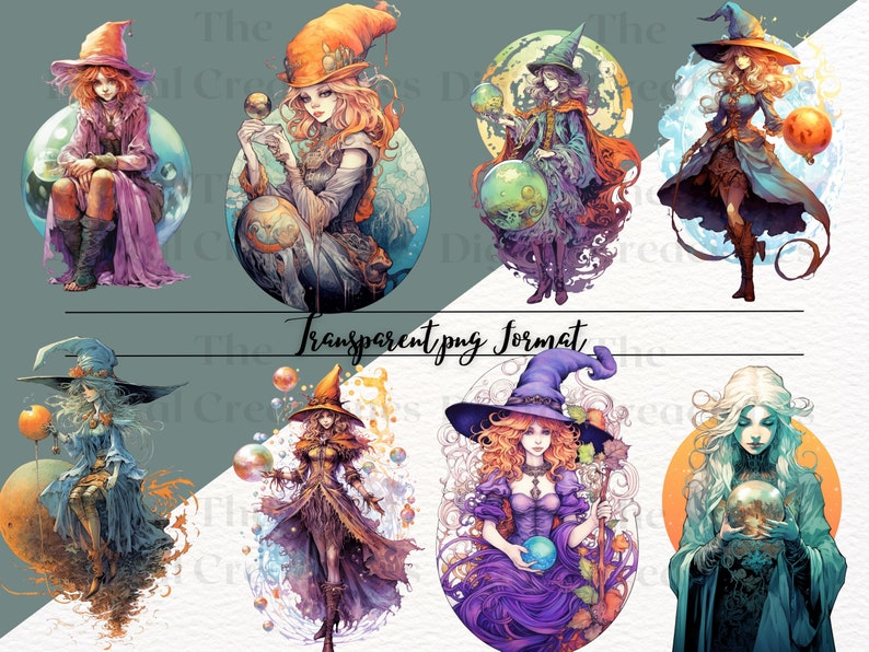 Witch Clipart Bundle| Moon Witches Watercolor Clipart Bundle|40 PNG ...