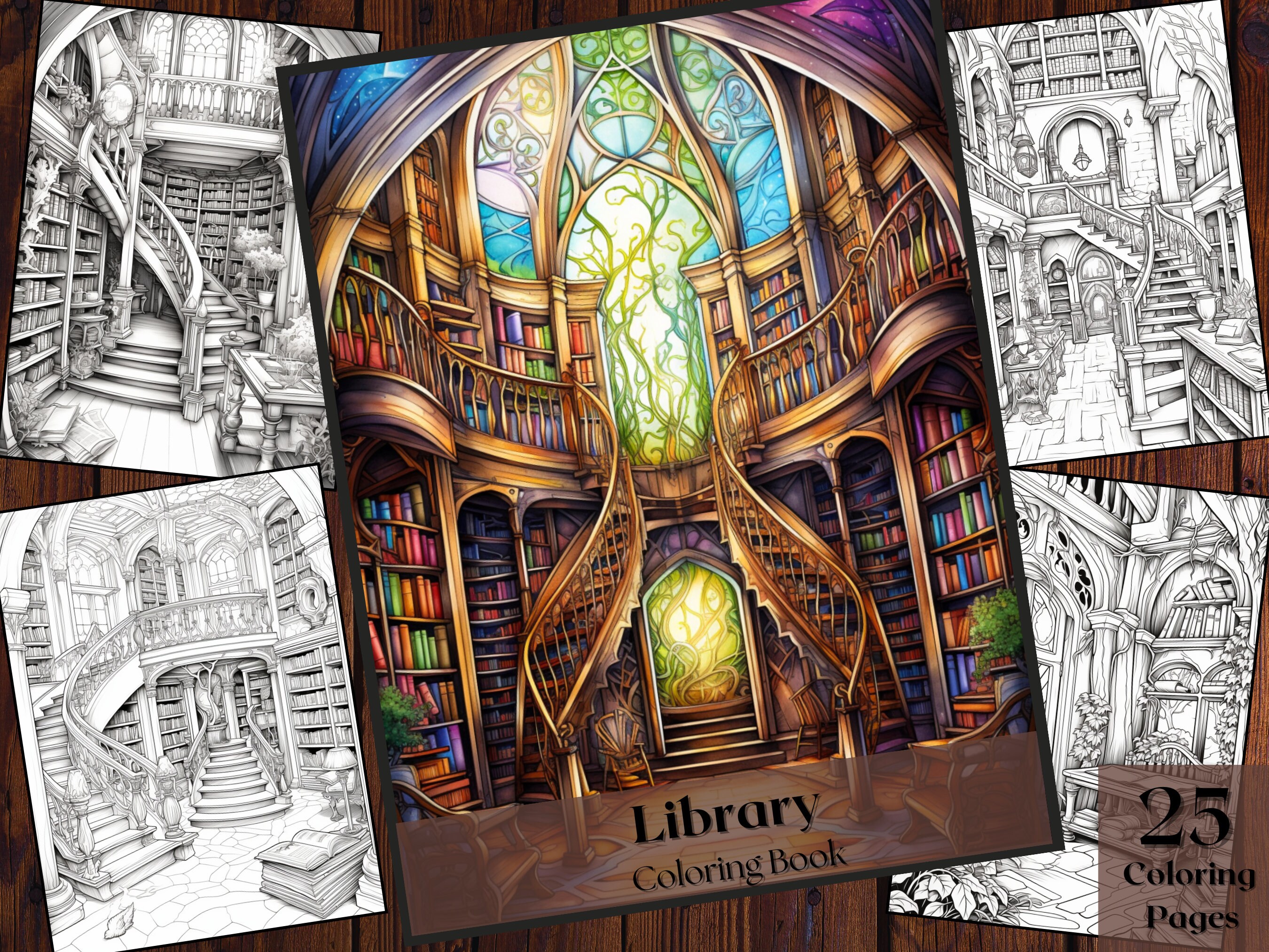 Library Coloring Book 25 Adults and Kids Printable Coloring Books ...
