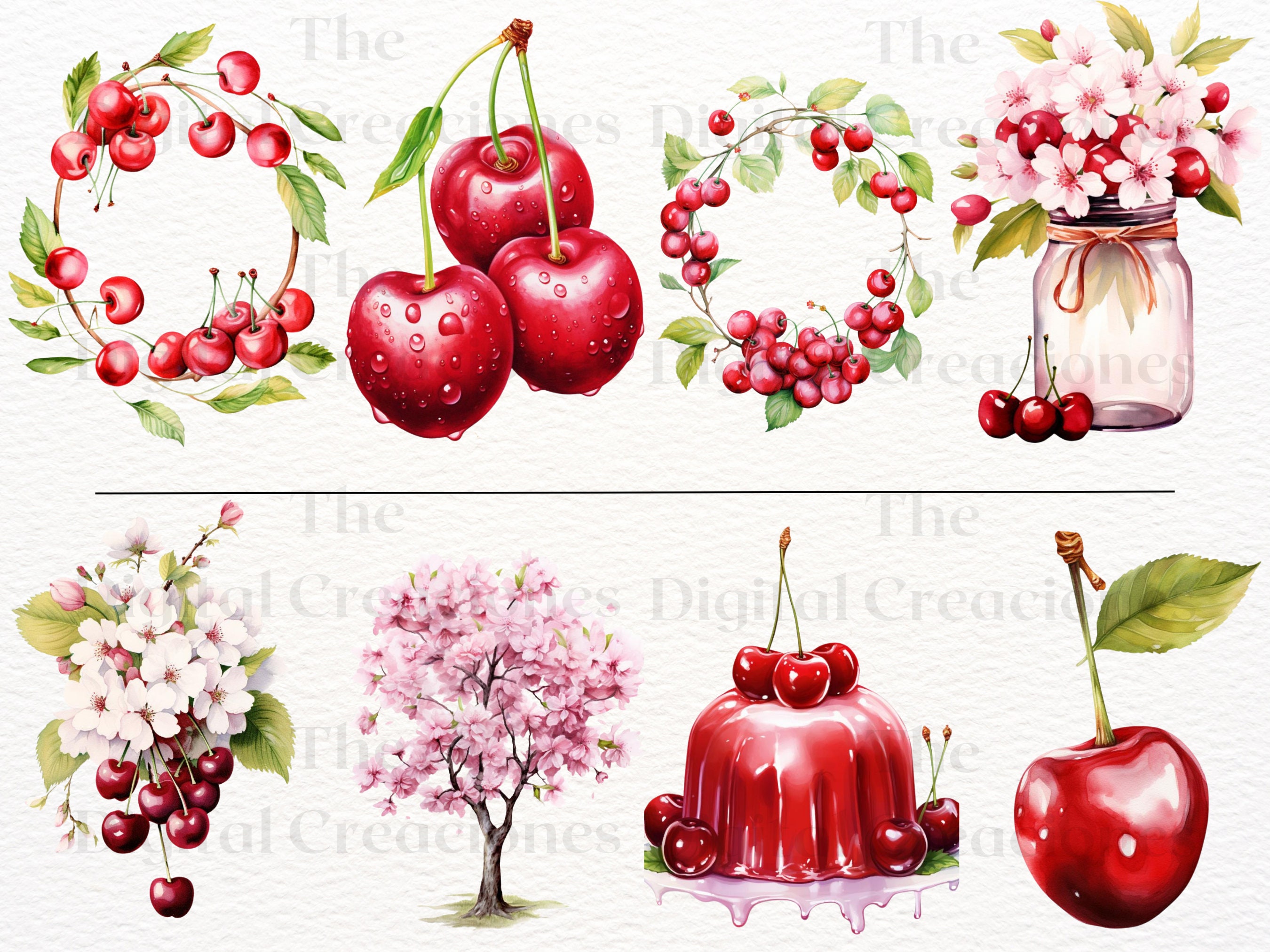 Cherry Clipart bundle-watercolor Clipart-40 Images Bundle PNG Format ...