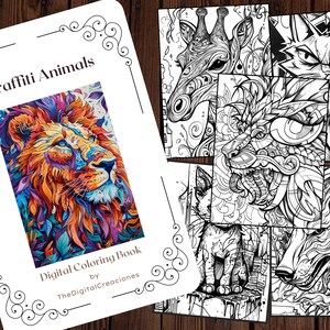 25 Graffiti Animals Coloring Book| Printable African Animal Coloring ...