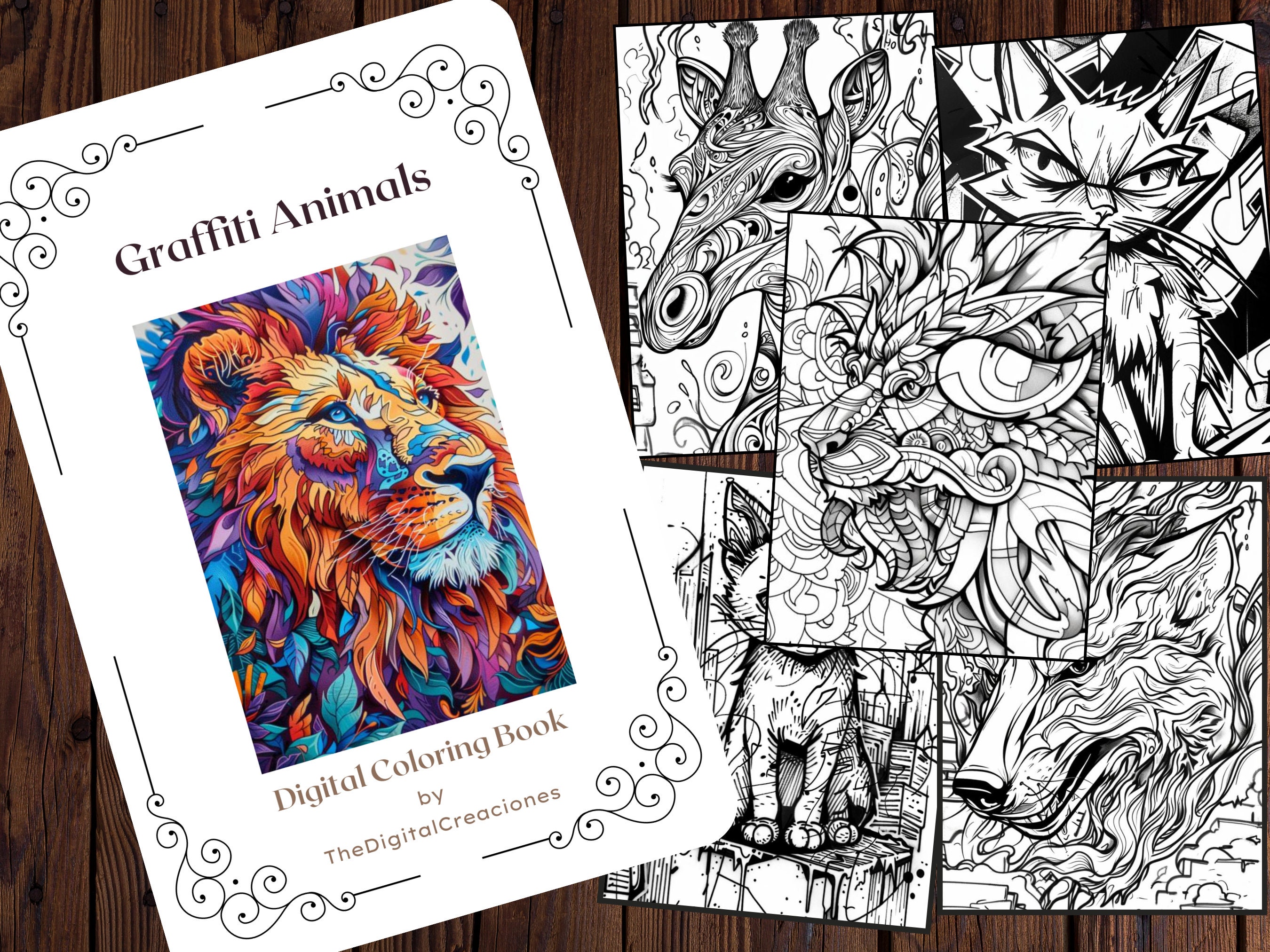 25 Graffiti Animals Coloring Book| Printable African Animal Coloring ...