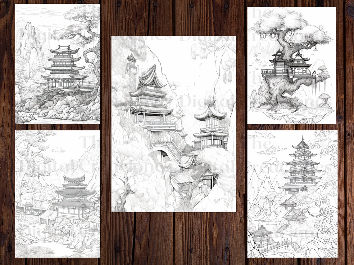 25 Chinese Landscape Coloring Book for Kids and Adults | China ...