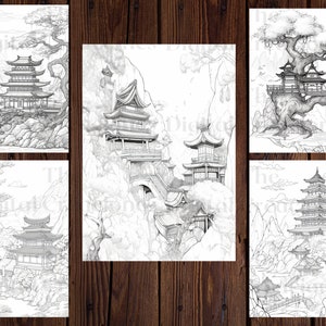 25 Chinese Landscape Coloring Book for Kids and Adults | China ...