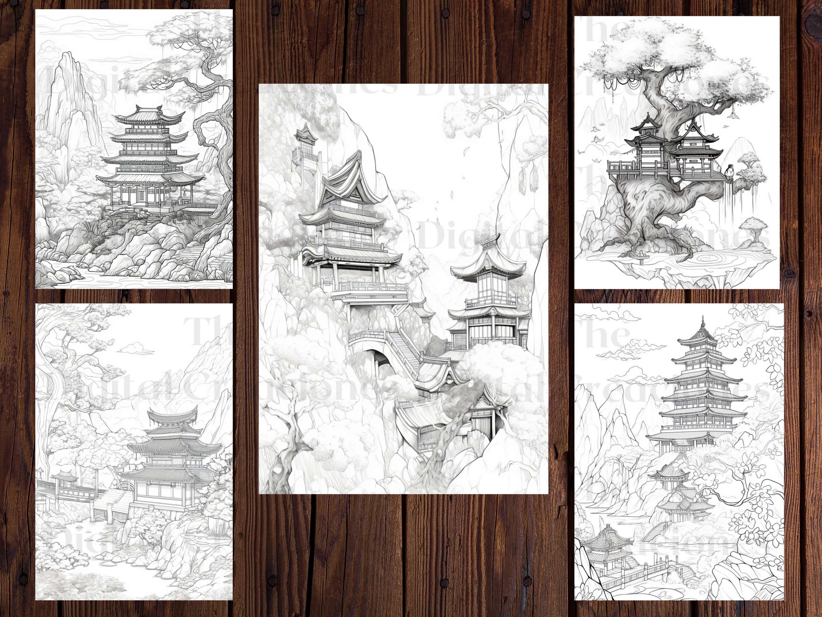 Chinese Landscape Coloring Book 25 Adults and Kids Printable - Etsy