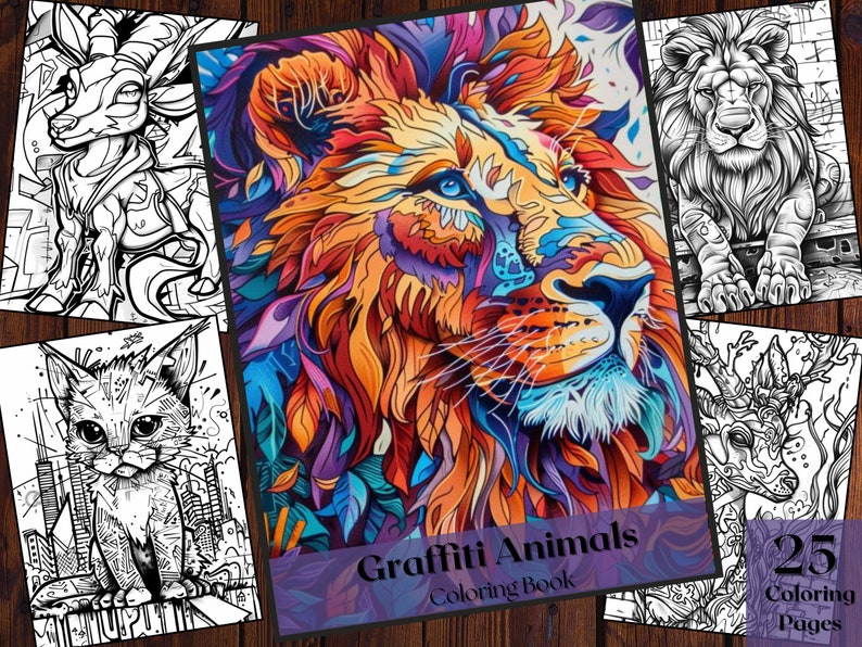 25 Graffiti Animals Coloring Book| Printable African Animal Coloring ...