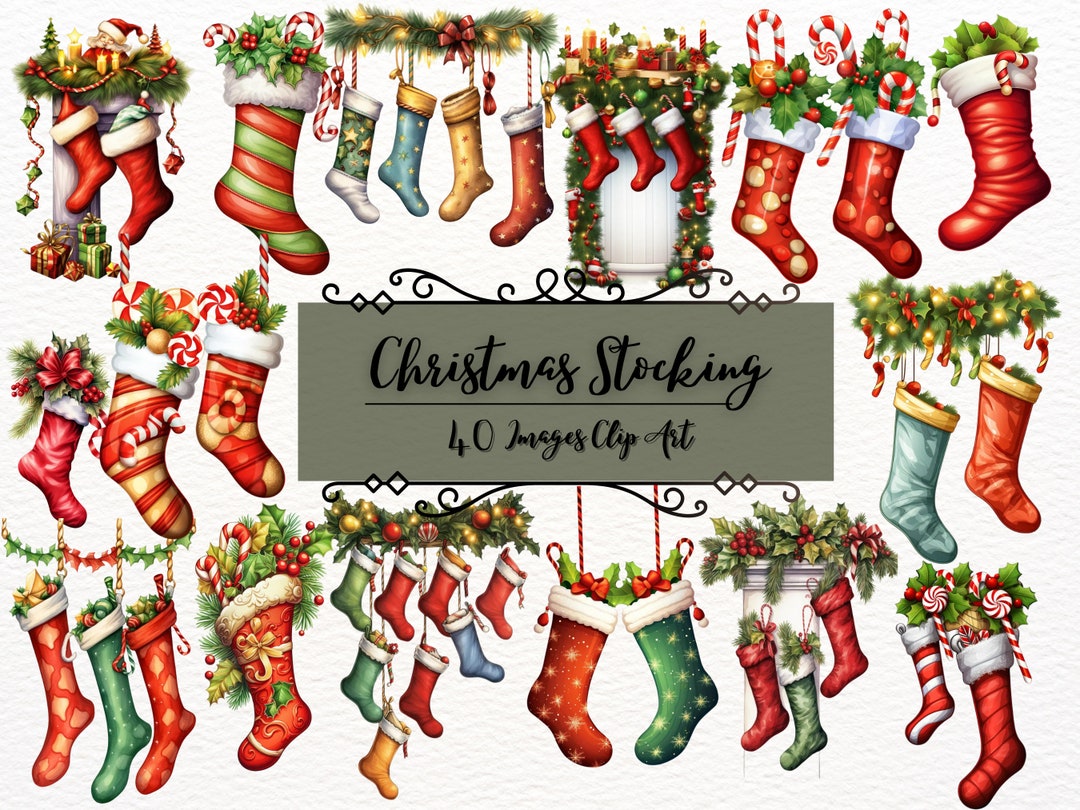 Watercolor Christmas Stockings Clipart | 40 PNG Images|xmas Sock PNG ...