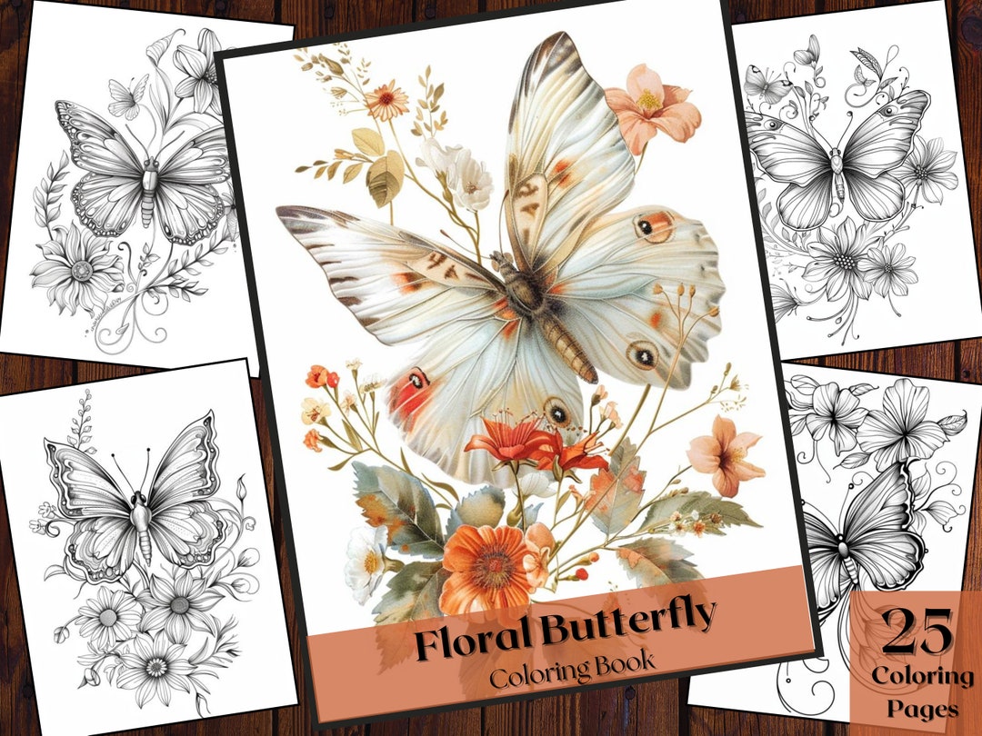 25 Floral Butterfly Coloring Book|printable Flower Butterflies Coloring ...