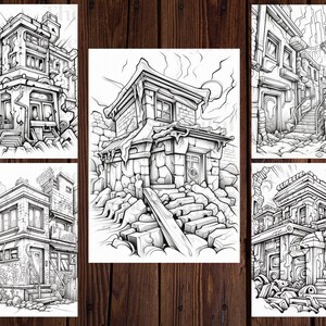 25 City Ruins Coloring Book | Cafe Scenes Coloring Pages| Street ...
