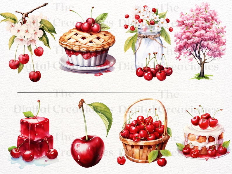 Cherry Clipart bundle-watercolor Clipart-40 Images Bundle PNG Format ...