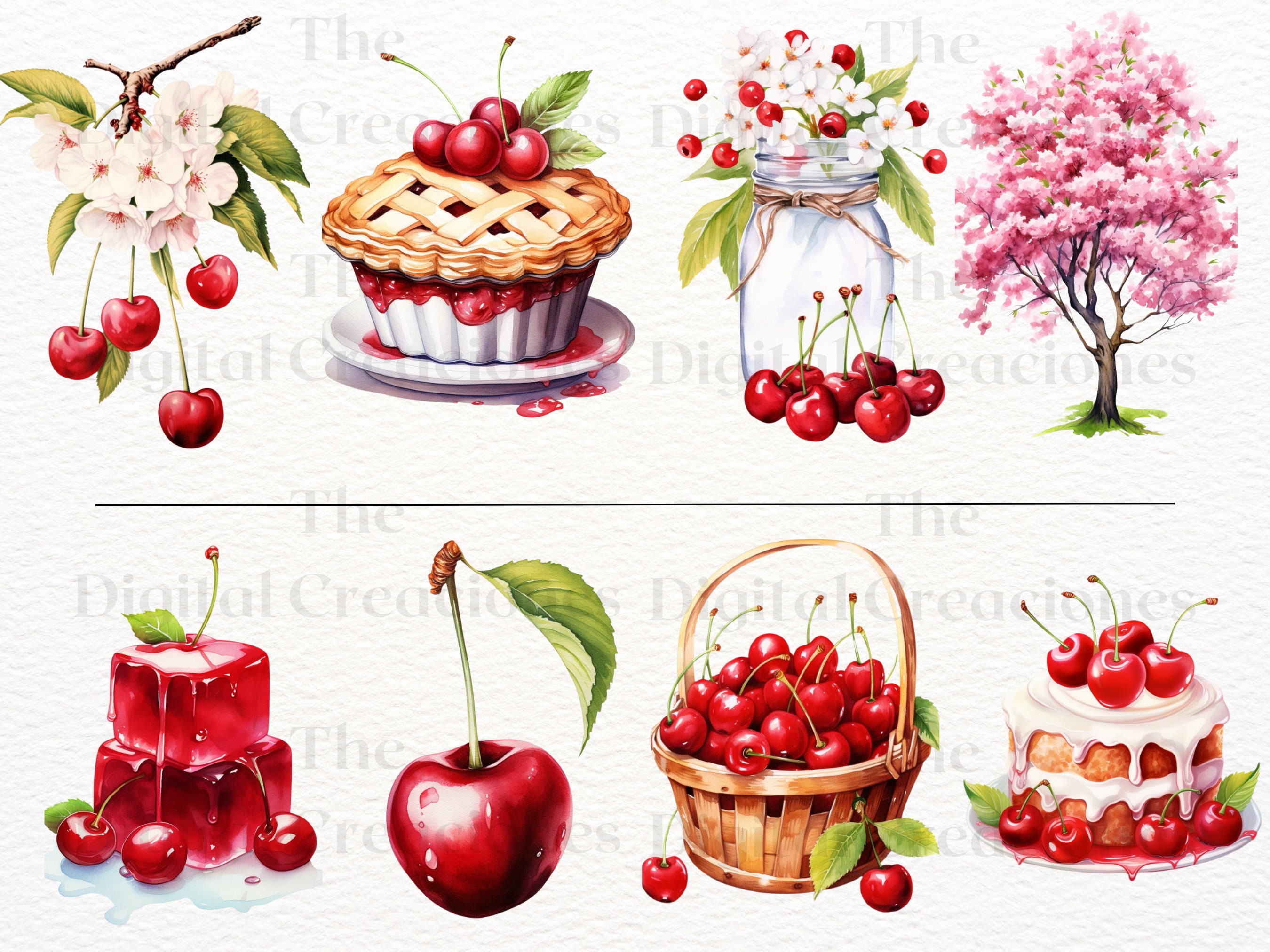Cherry Clipart bundle-watercolor Clipart-40 Images Bundle PNG Format ...
