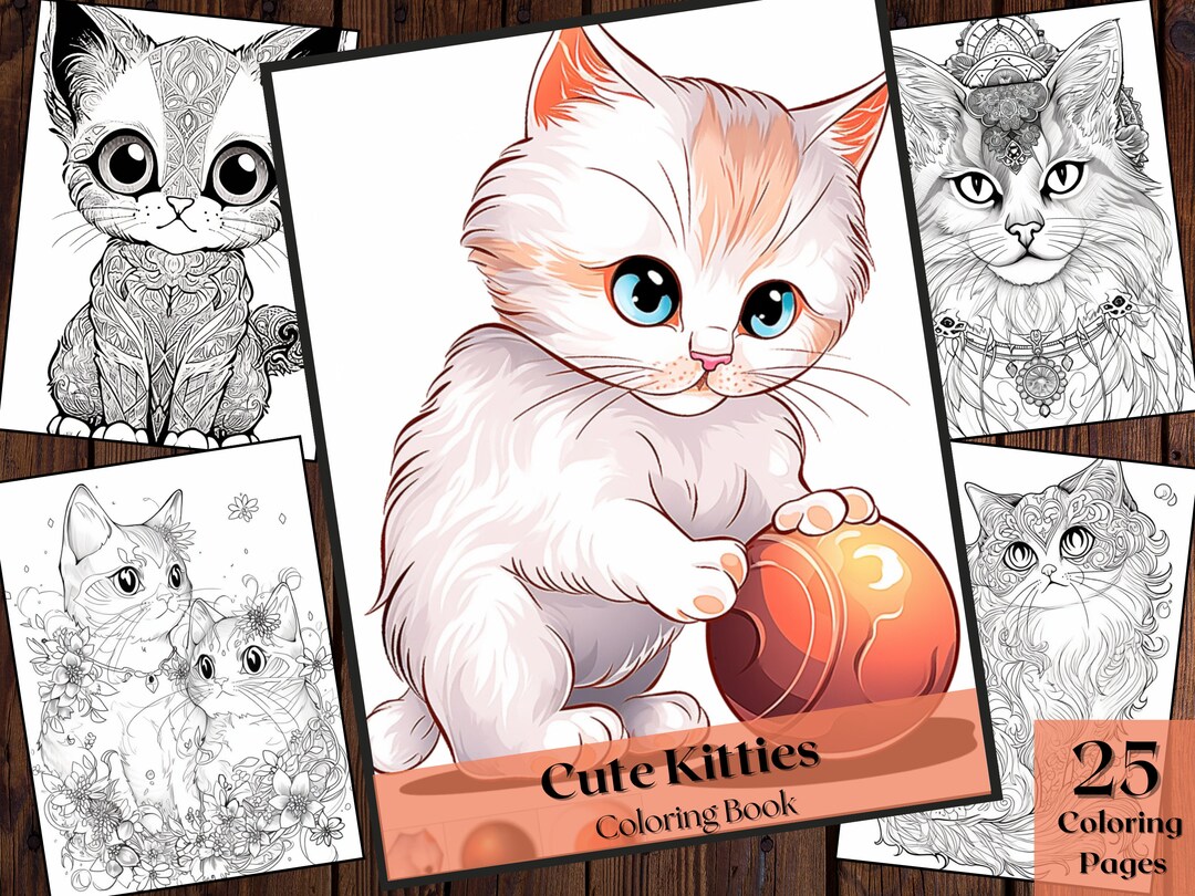 25 Cute Kitties Coloring Book |cute Kitten Coloring Pages for Adults ...