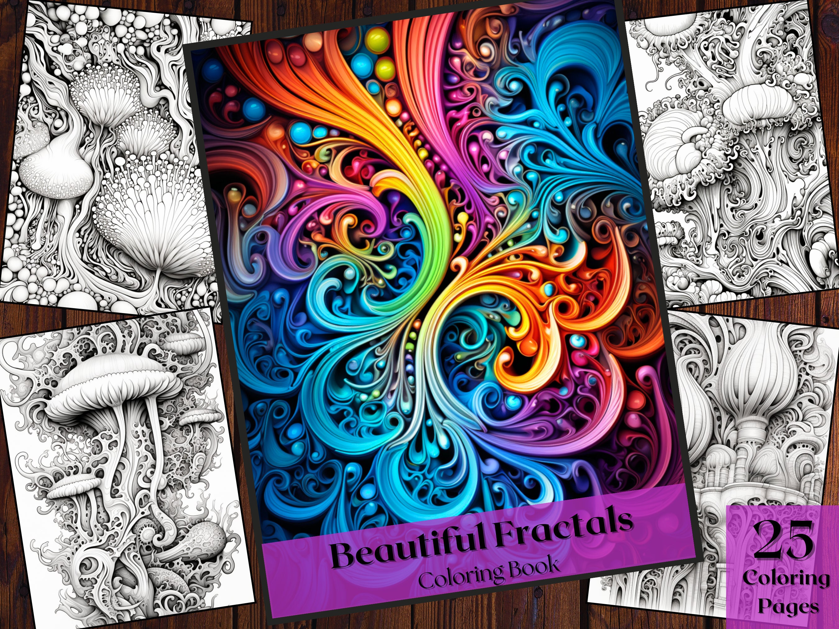 25 Beautiful Fractals Coloring Book |living Fractals |printable Adult Coloring Pages | Colouring ...
