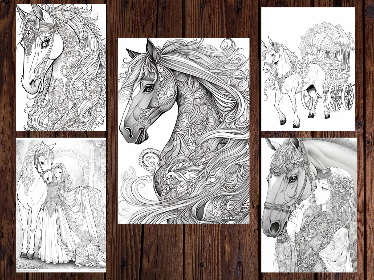 Majestic Horses Coloring Book | 25 Printable Coloring Pages (instant ...