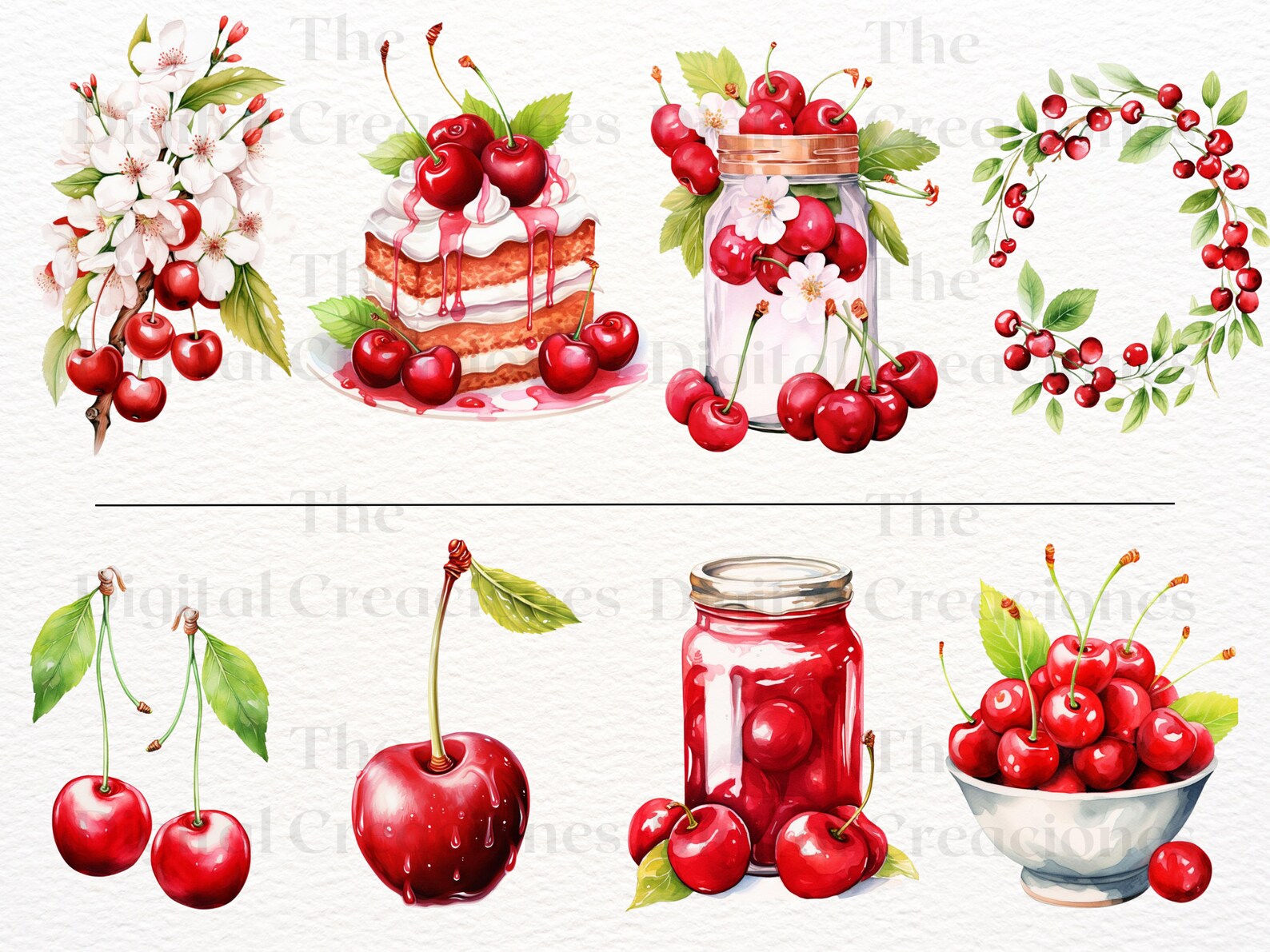 Cherry Clipart bundle-watercolor Clipart-40 Images Bundle PNG Format ...