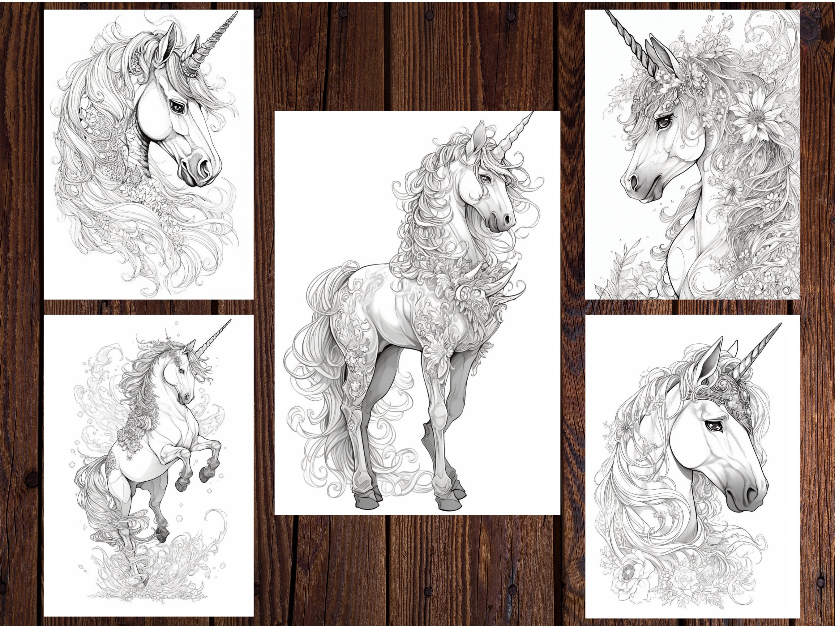25 Beautiful Unicorns Fantasy Coloring Page Book Adults Kids Instant ...