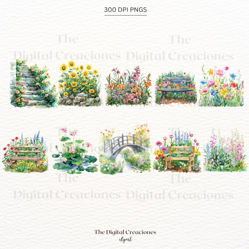 40 Watercolor Spring Gardens Clipart|spring Garden Illustrations ...