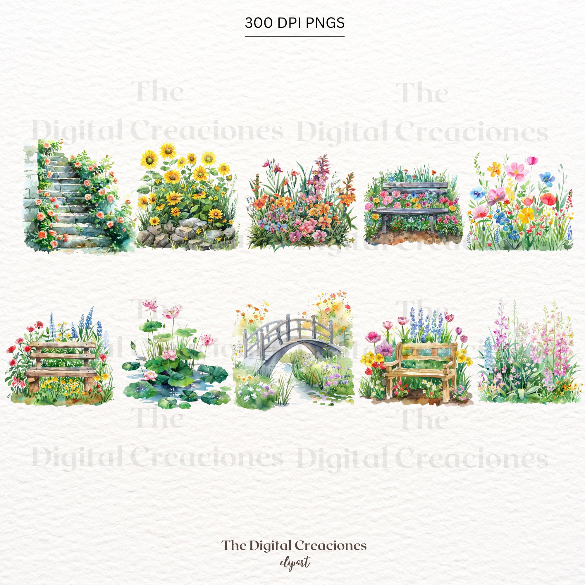 40 Watercolor Spring Gardens Clipart|spring Garden Illustrations ...