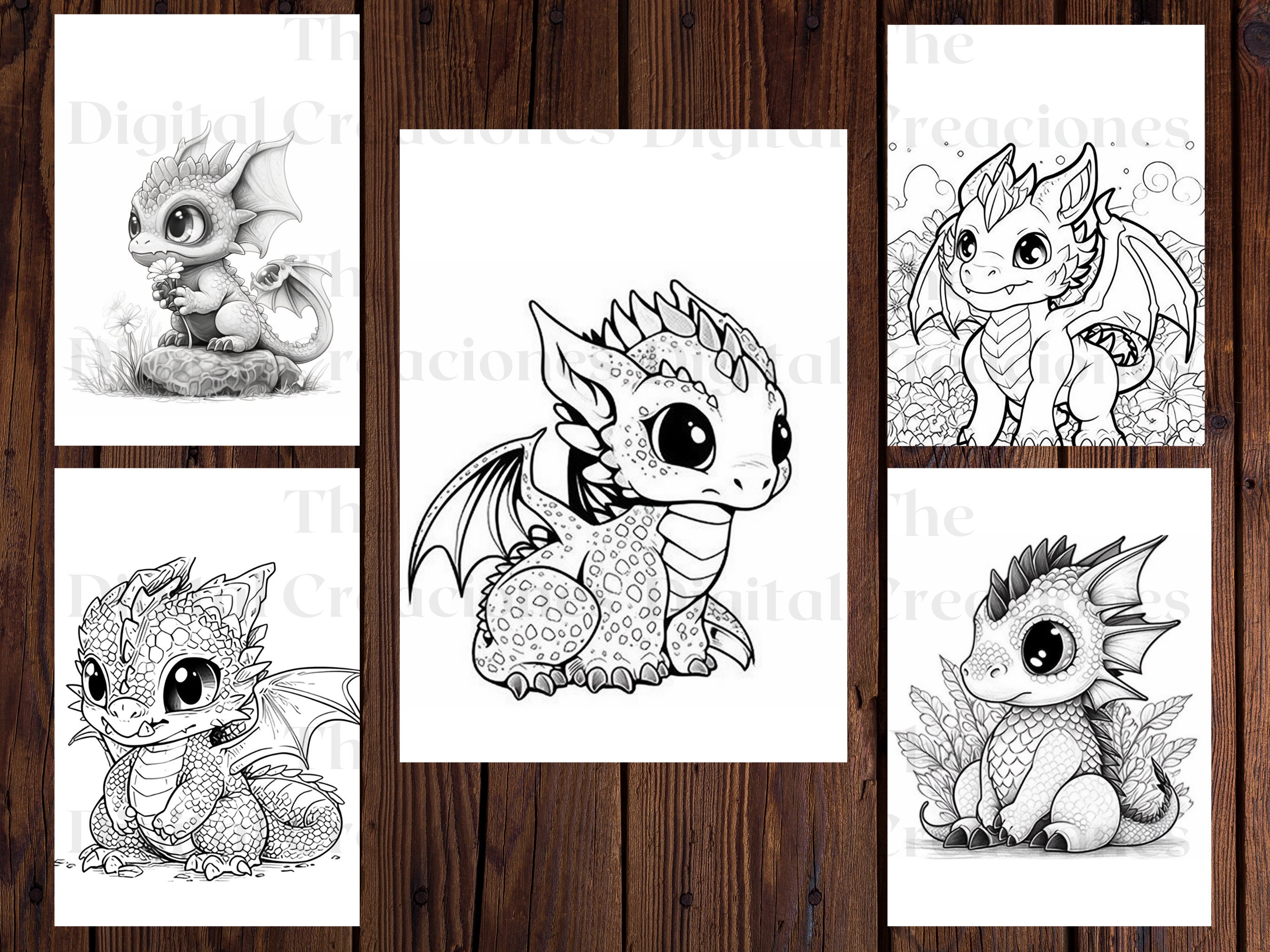 Baby Fantasy Dragon Coloring Page Book, Adults and Kids Instant ...