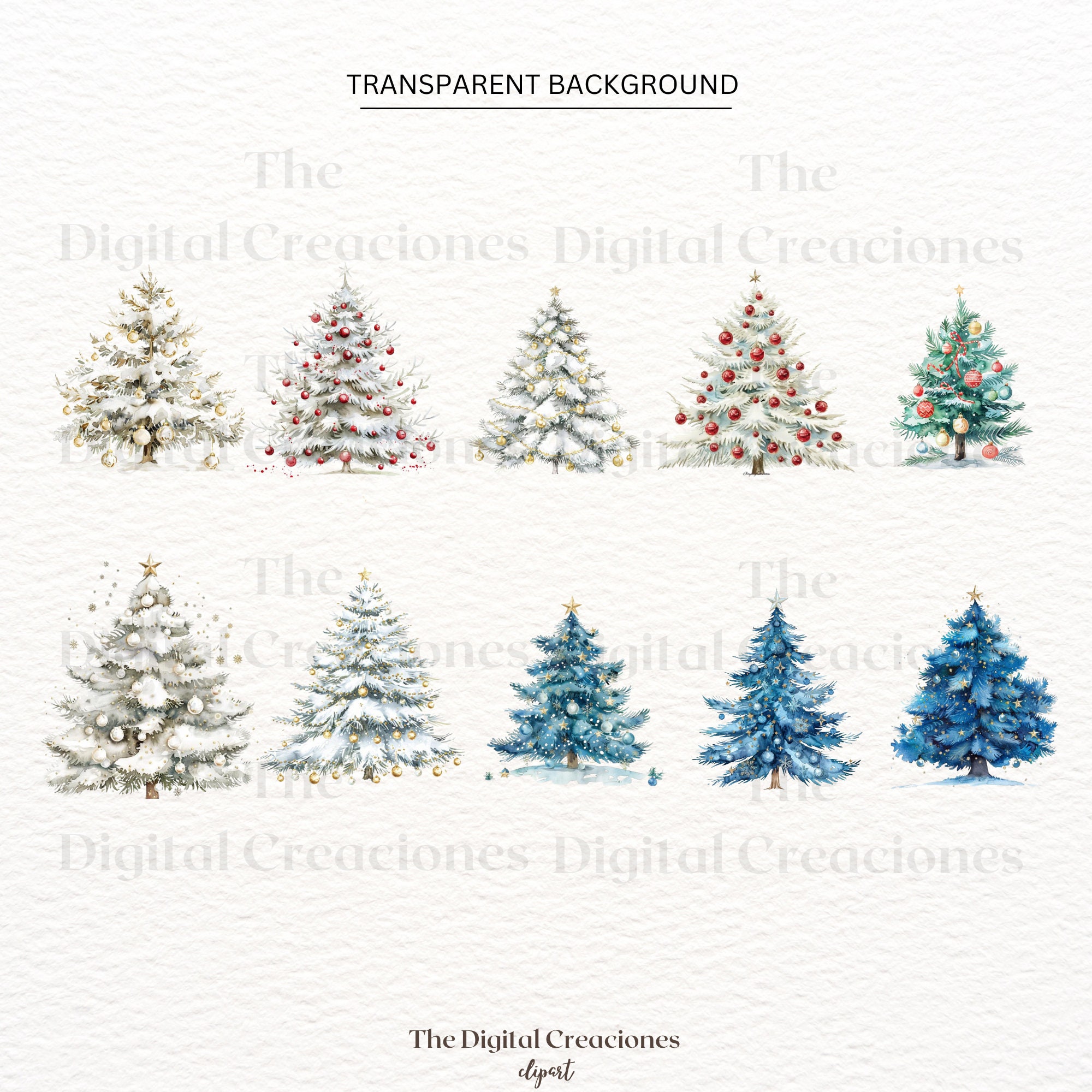Watercolor Christmas Tree Clipart | Holiday Illustrations (PNG, Instant ...