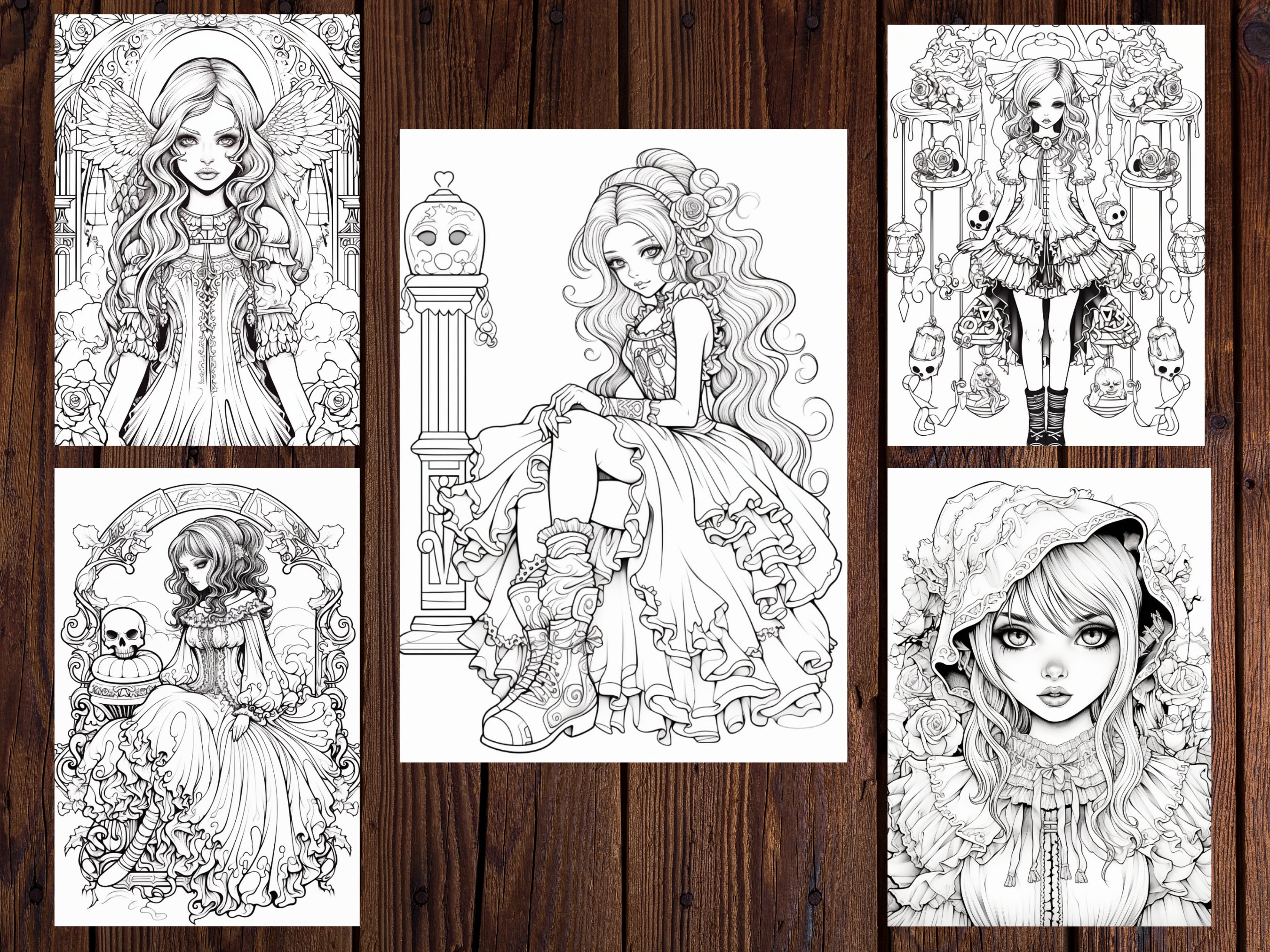 25 Gothic Girls Coloring Bookprintable Goth Punk Woman Coloring ...
