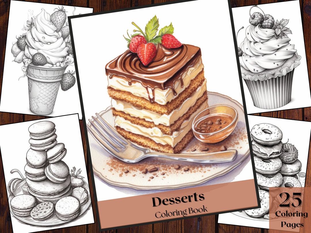 Desserts Coloring Book | 25 Printable Dessert Pages (instant Download ...