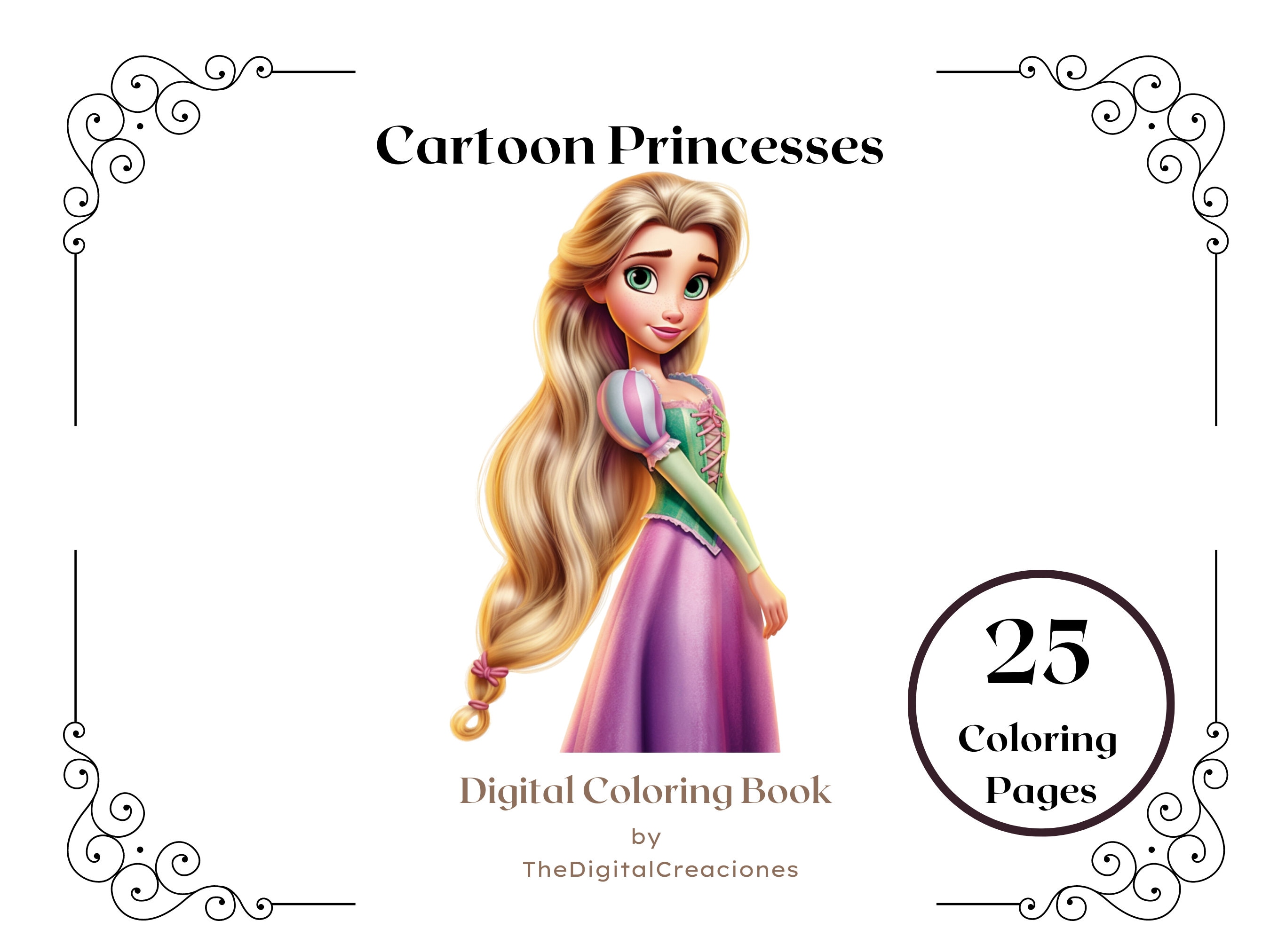 Cartoon Princesses Coloring Book | 25 Printable Anime Pages (PDF) - Etsy