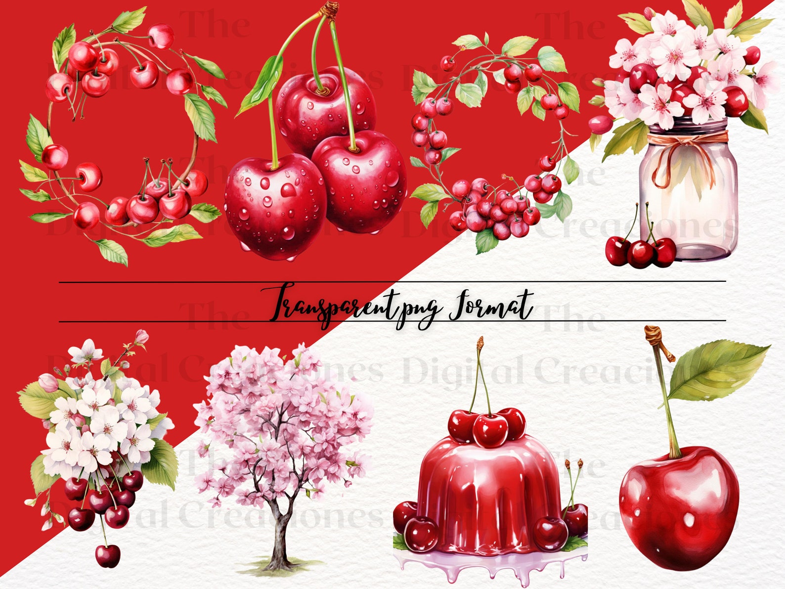 Cherry Clipart bundle-watercolor Clipart-40 Images Bundle PNG Format ...