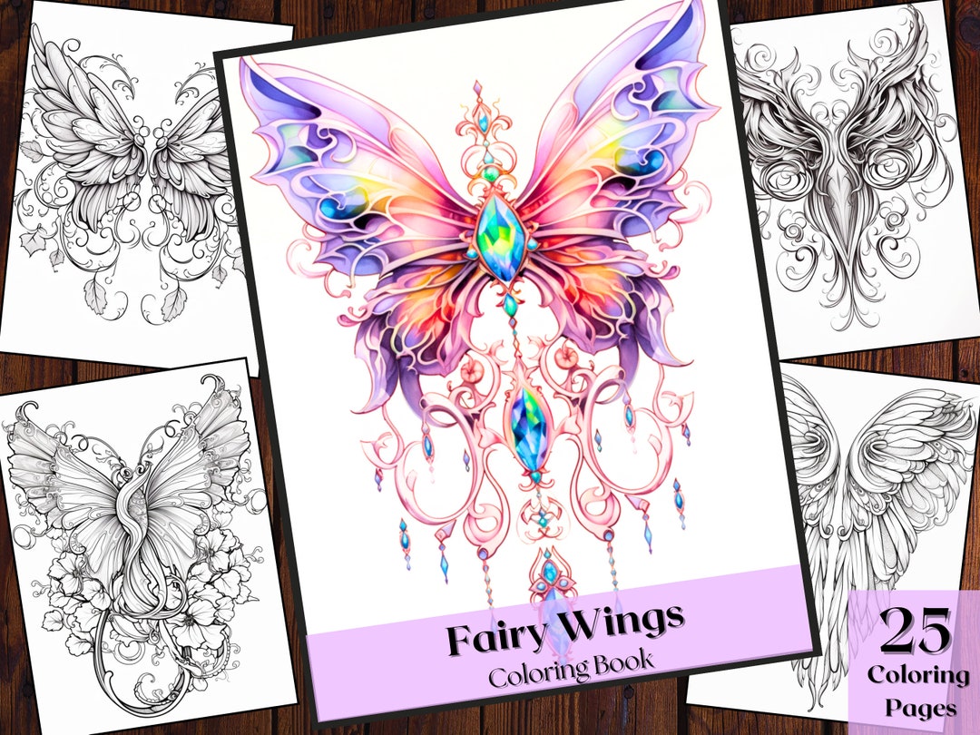 25 Fairy Wings Coloring Book |fairy Magic Wings Butterfly| Adults and ...