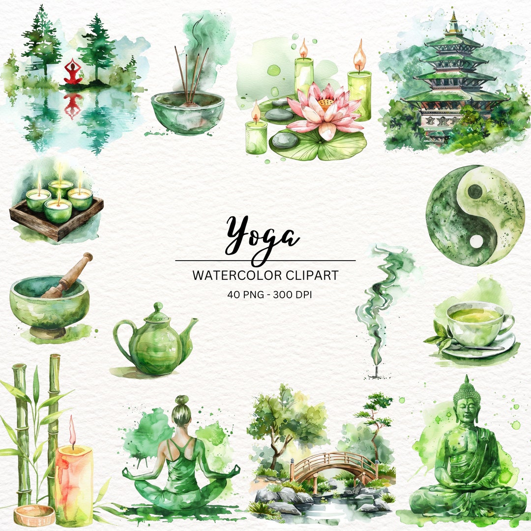 40 Watercolor Yoga Lover Clipart Bundle| Meditation Clip Art| Self Care ...