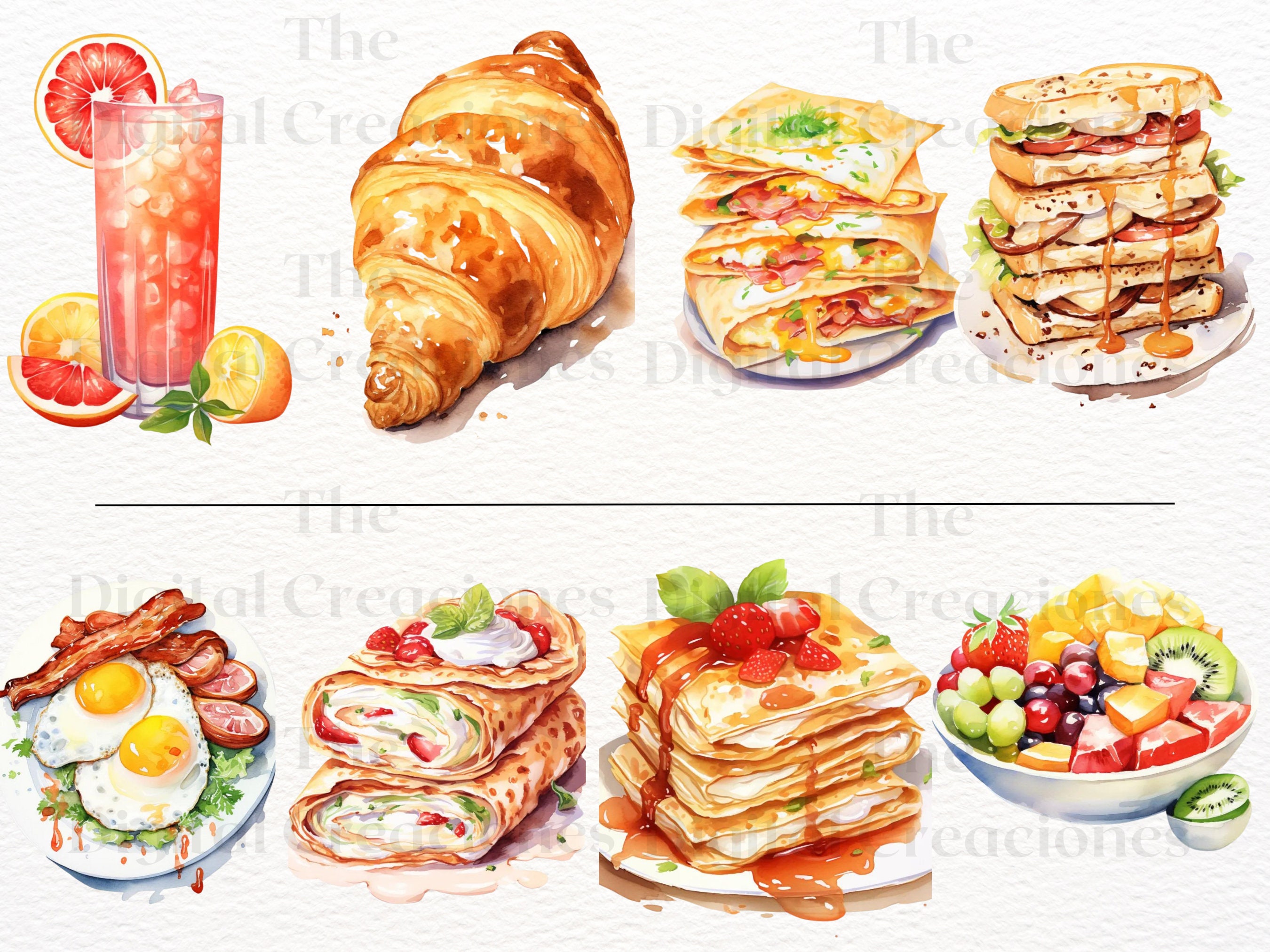 Breakfast Clipart Bundlemenu Bundle Clipart Set40 Watercolour PNG ...