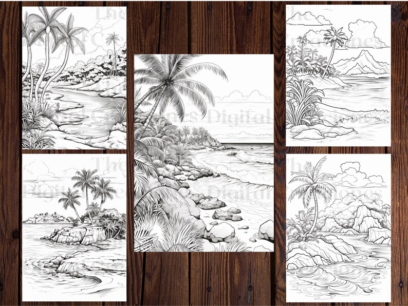 25 Tropical Island Coloring Book|beautiful Tropical Beaches|printable ...