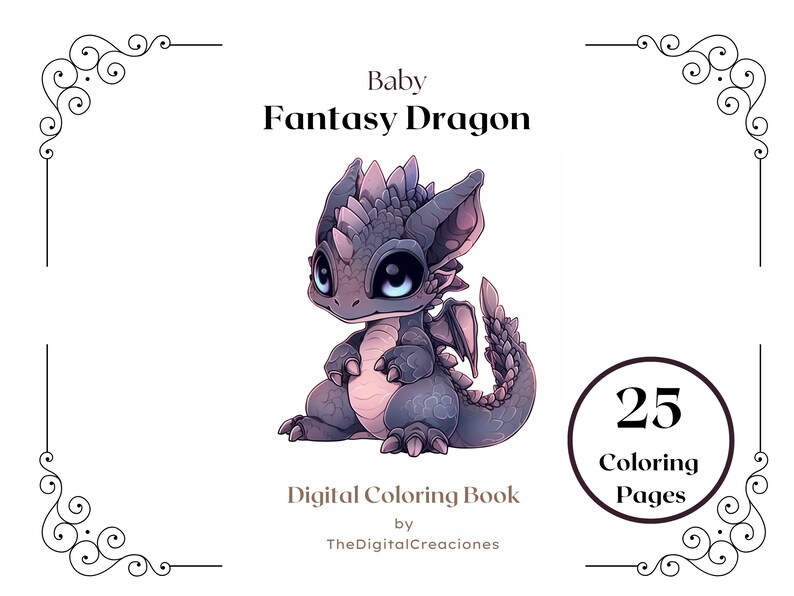 Baby Fantasy Dragon Coloring Page Book, Adults and Kids Instant ...