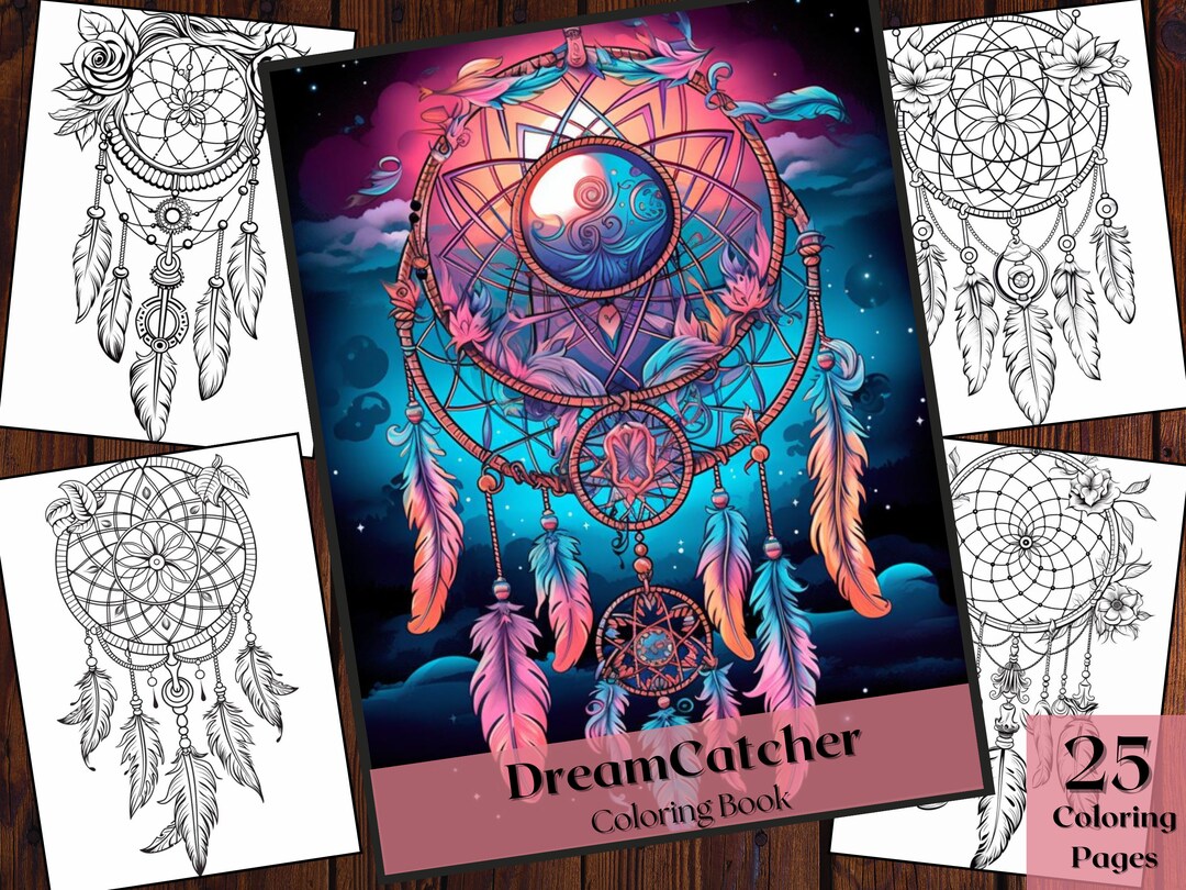 25 Dreamer Catcher Coloring Book|floral Dream Catcher|printable Fantasy ...