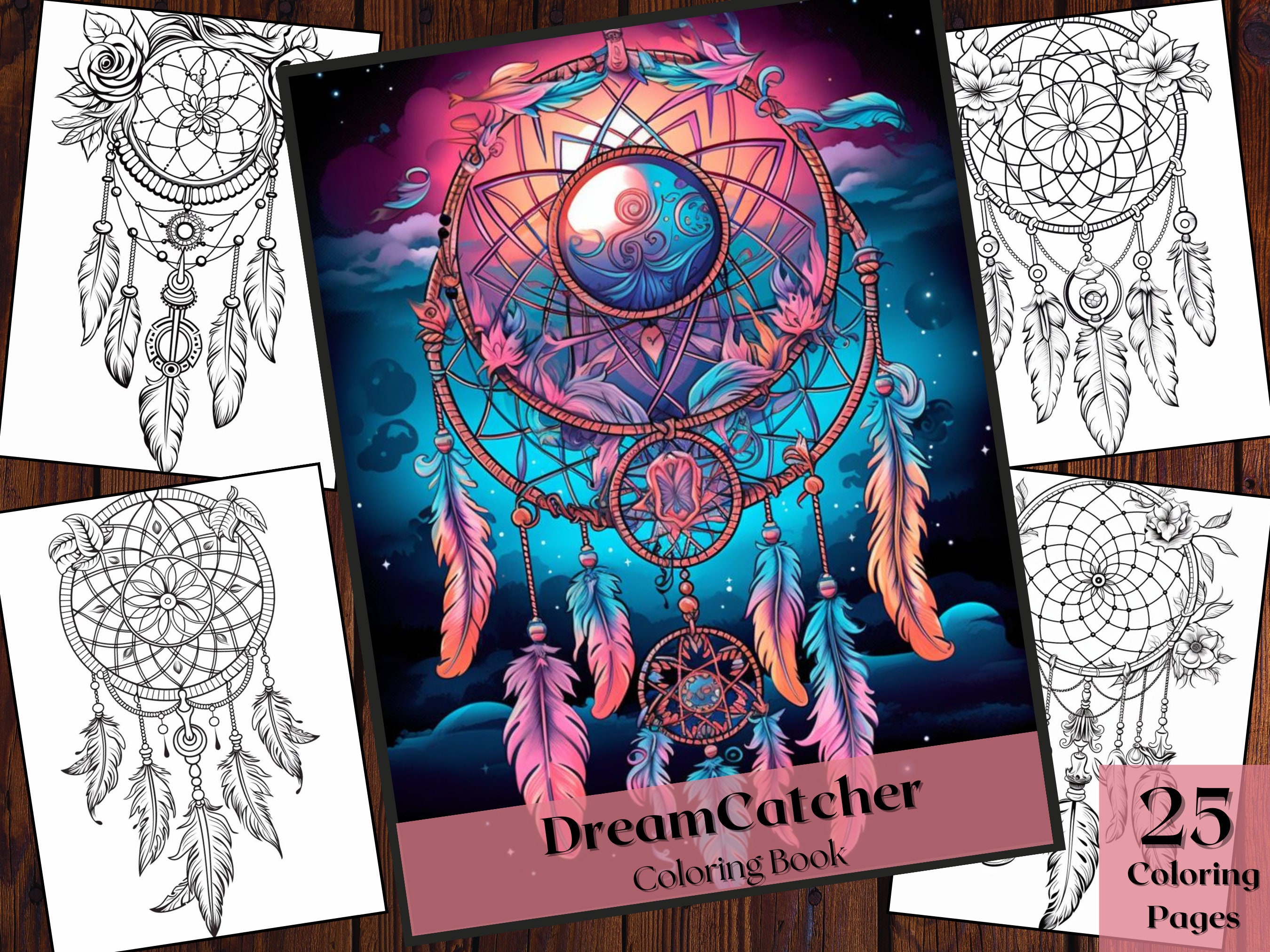 25 Dreamer Catcher Coloring Bookfloral Dream Catcherprintable Fantasy ...