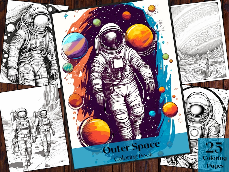 25 Outer Space Coloring Book | Astronauts Moon and Planets| Adults and ...