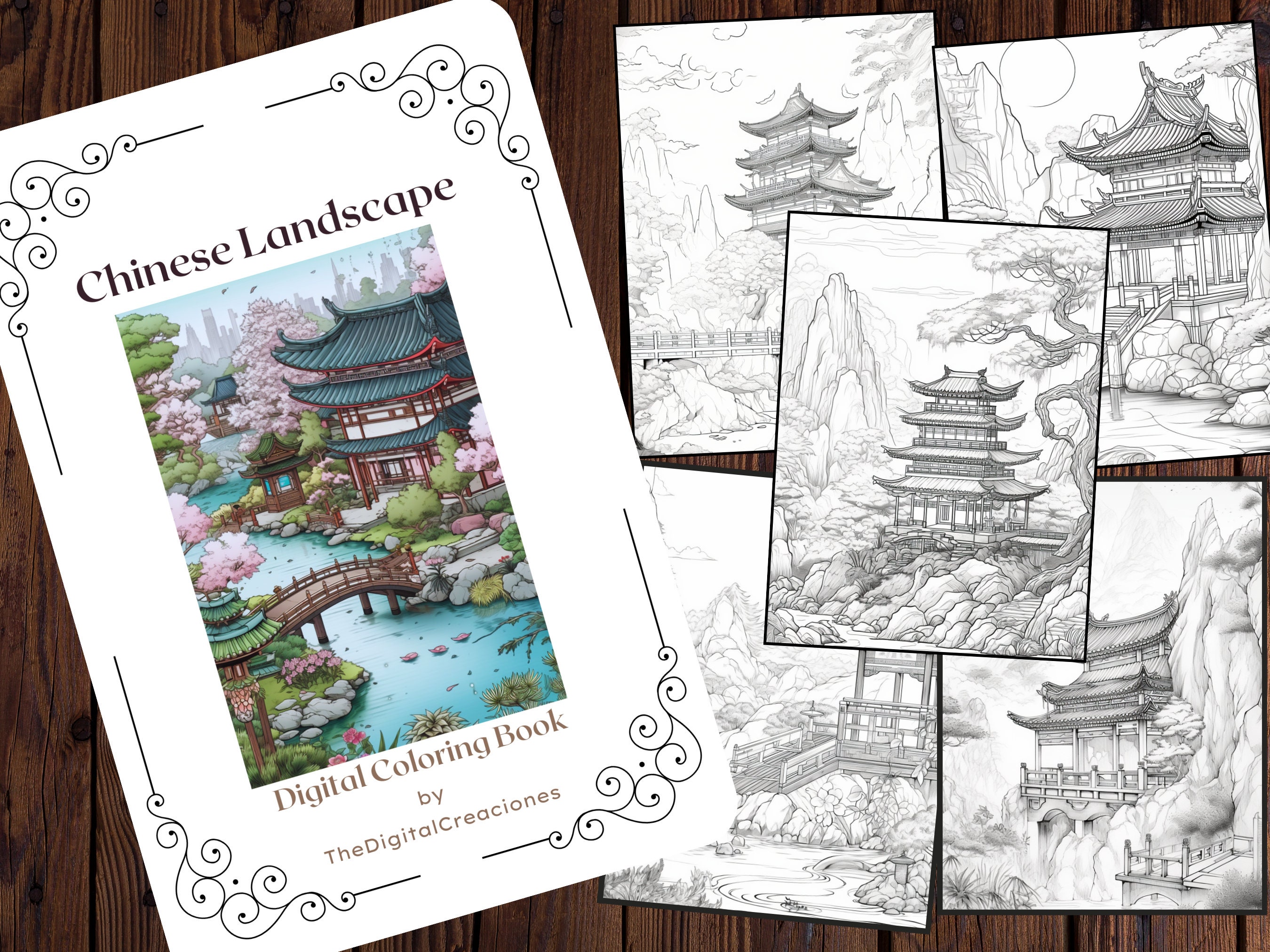 Chinese Landscape Coloring Book | 25 Serene Scene Pages (instant ...