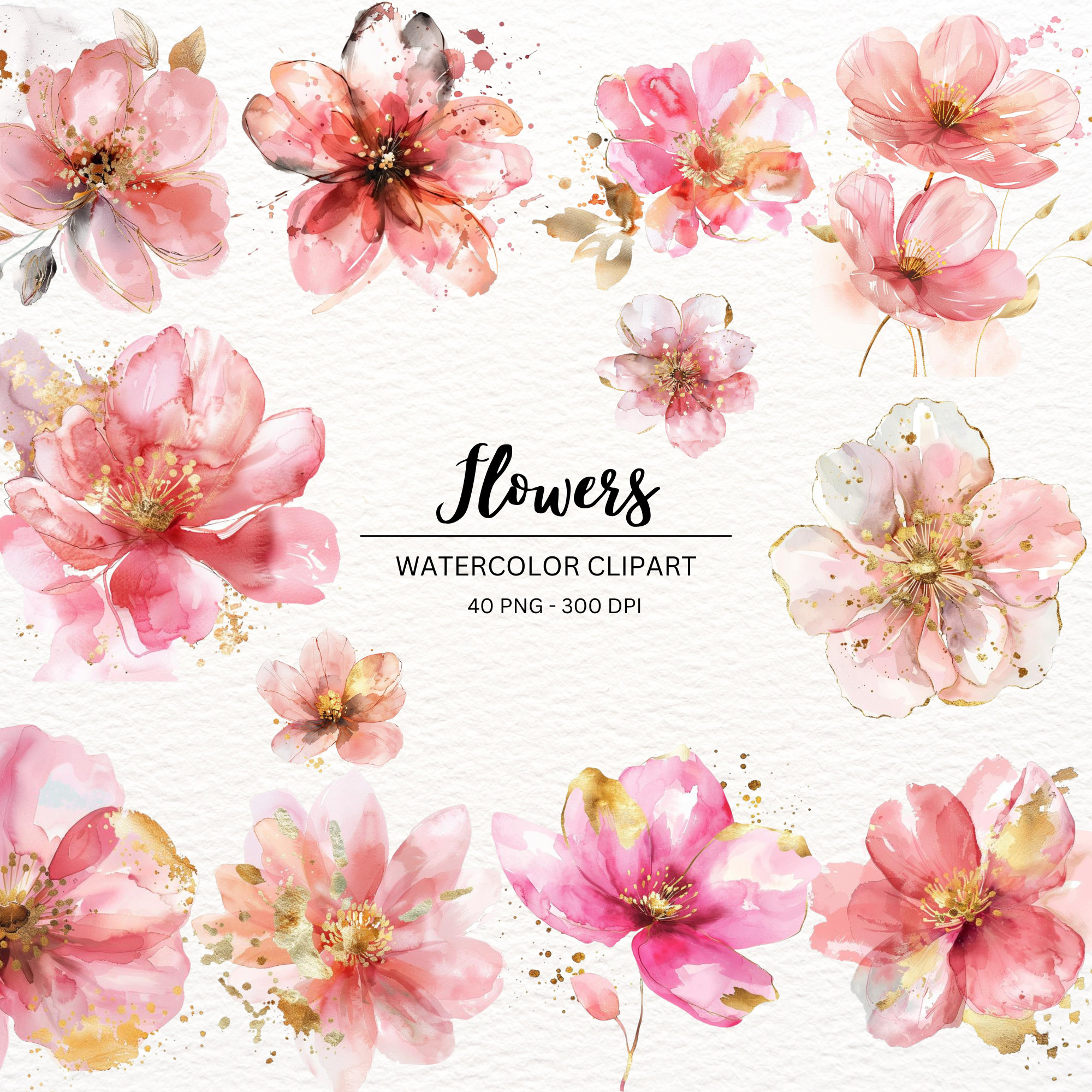 40 Abstract Flowers Clipart Pink Gold Flower Flowers Print Printable ...