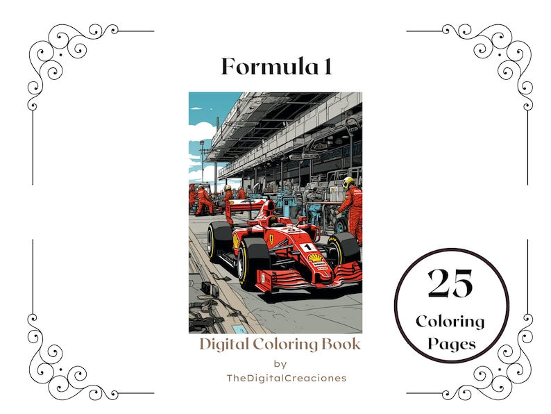 Formula 1 Coloring Book | 25 Super Car Racing Pages (printable PDF) - Etsy