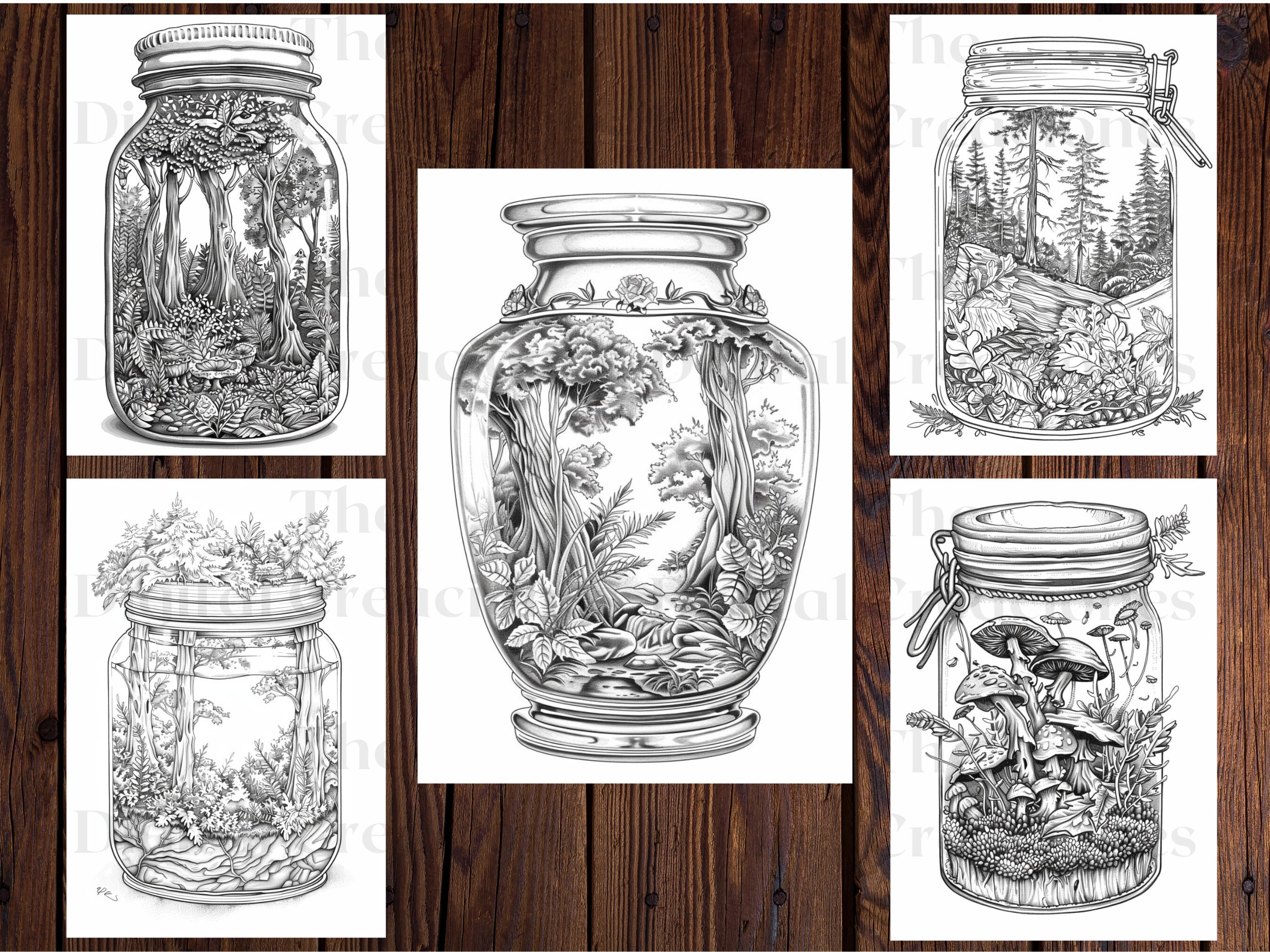 25 Enchanted Forest Jars Coloring Book|printable Magical Forest ...