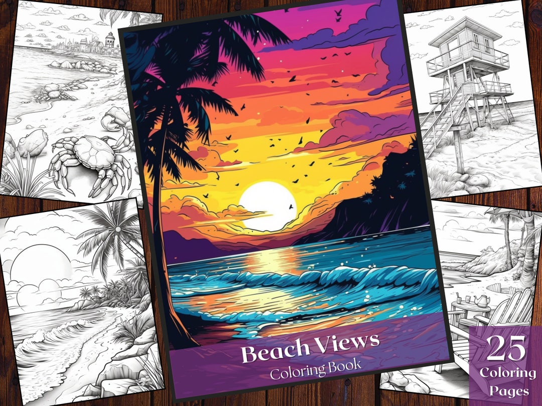 25 Beach Views Coloring Book |window to Tropical Paradise Coloring ...