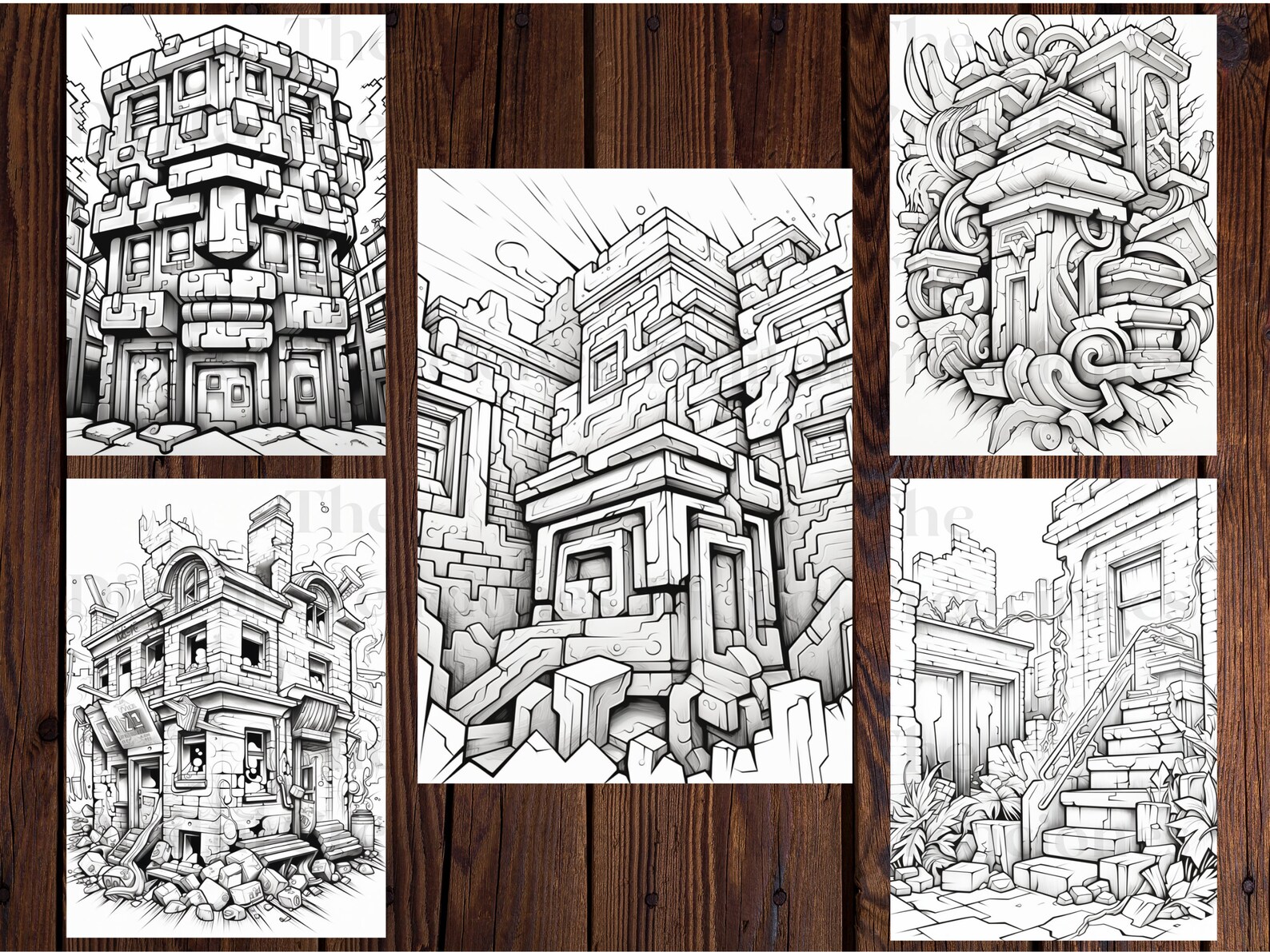 25 City Ruins Coloring Book | Cafe Scenes Coloring Pages| Street ...