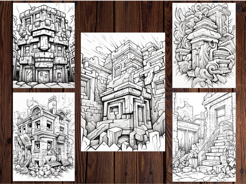 25 City Ruins Coloring Book | Cafe Scenes Coloring Pages| Street ...