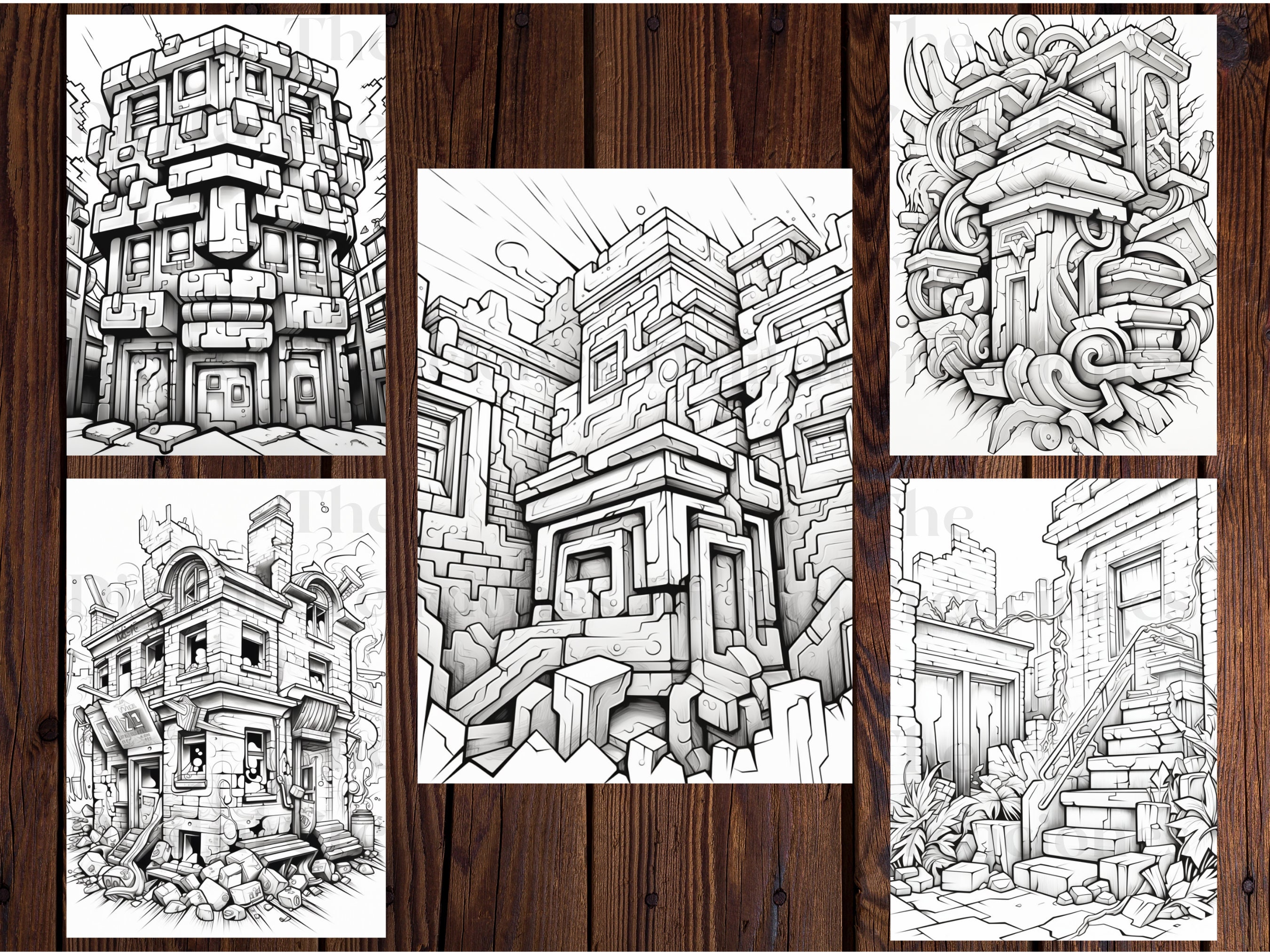 25 City Ruins Coloring Book | Cafe Scenes Coloring Pages| Street ...
