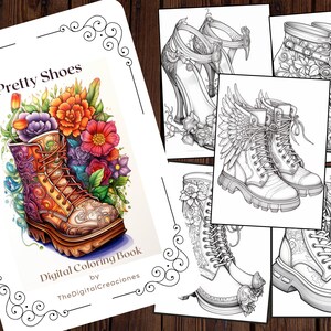 25 Pretty Shoes Coloring Book|blooming Shoes, Flower Book|adults and ...