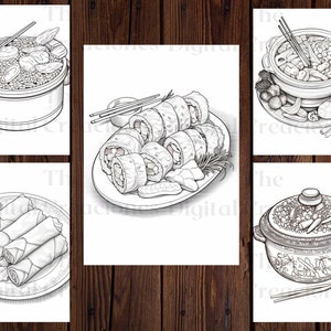 Chinese Food Coloring Book | Grayscale Culinary Art (printable PDF) - Etsy