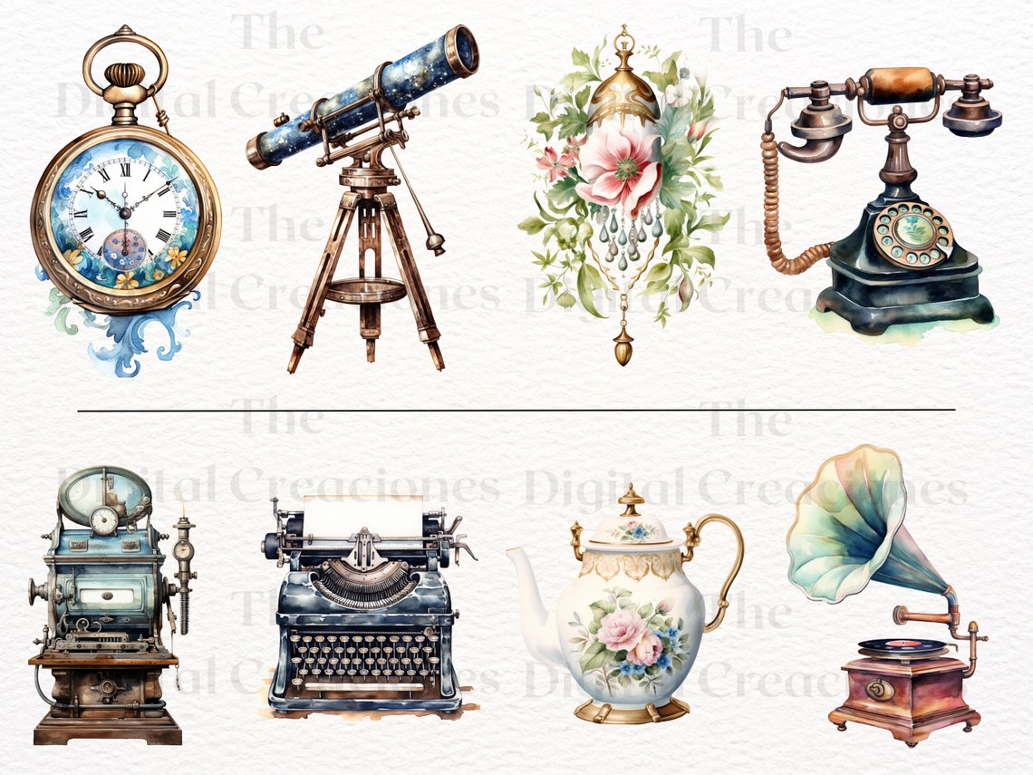 Vintage Objects Clipart Vintage Decor and Overlays Antique Objects 40 ...