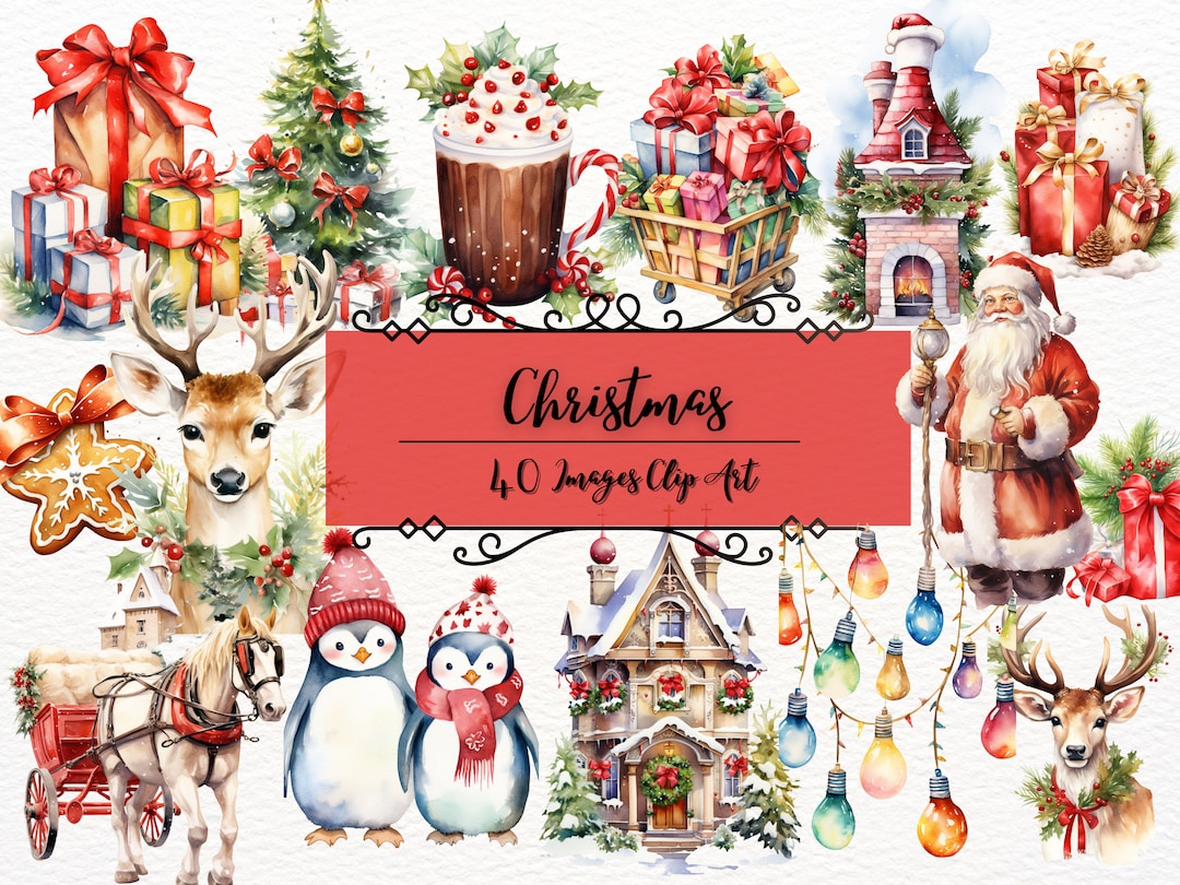 Christmas Watercolor Clipart | Painted Christmas Clipart | Christmas ...