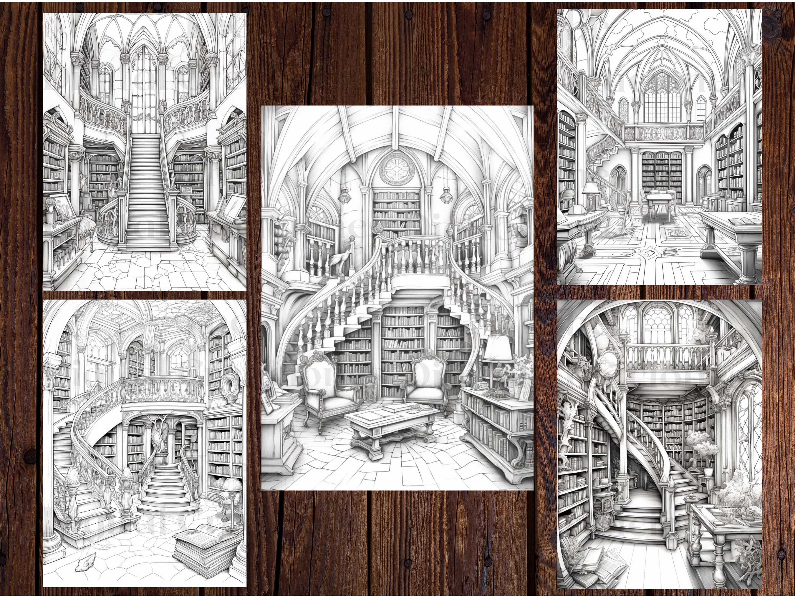 25 Library Coloring Book|fantasy Coloring Book|adults and Kids ...