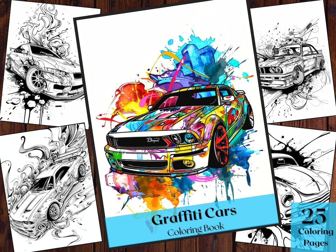 25 Graffiti Cars Coloring Book|graffiti Street Art|printable Adults and ...