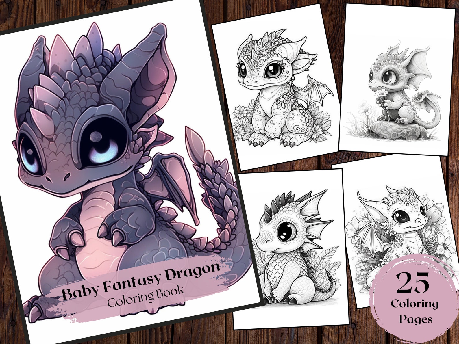 Baby Fantasy Dragon Coloring Page Book, Adults and Kids Instant ...